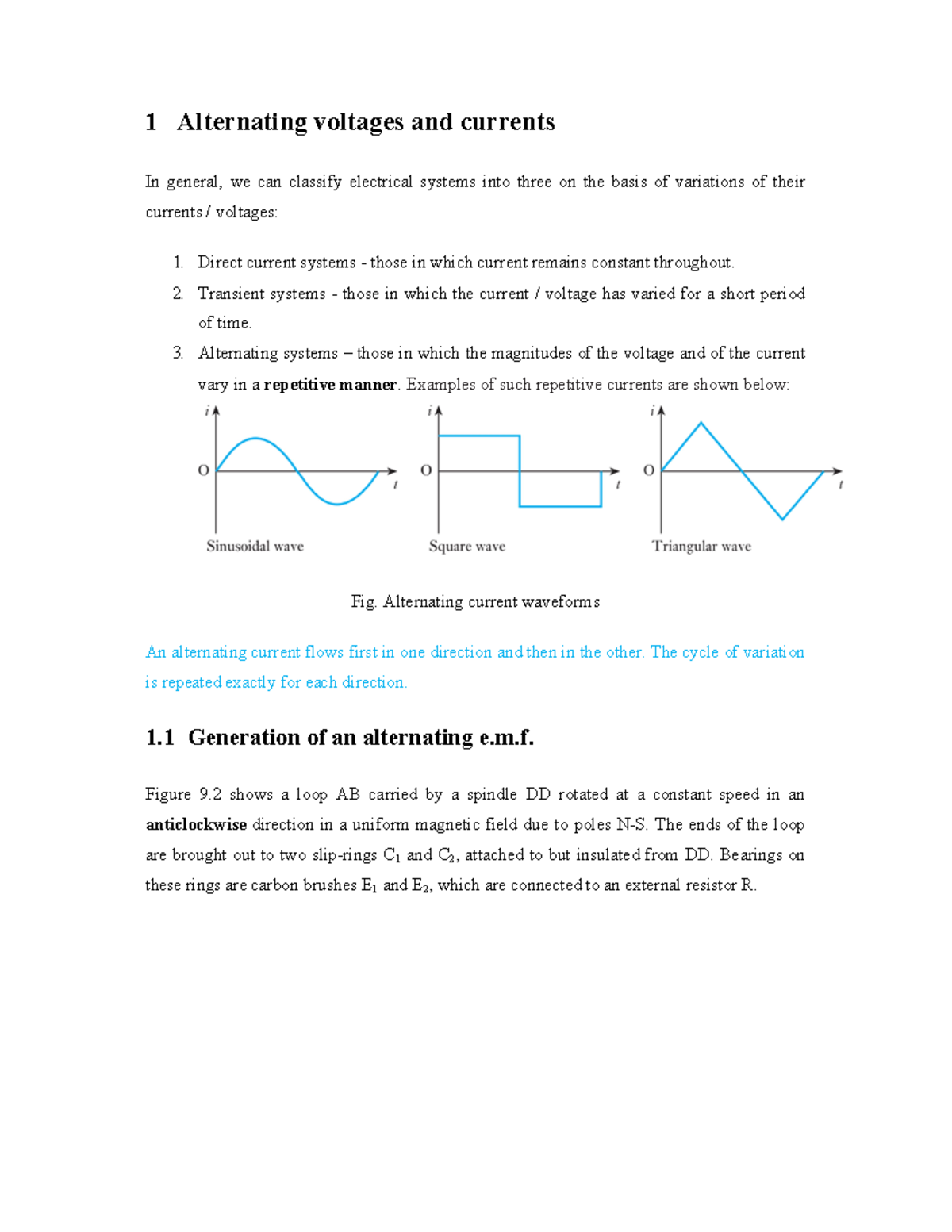 Alternating voltages and currents - Direct current systems - those in ...