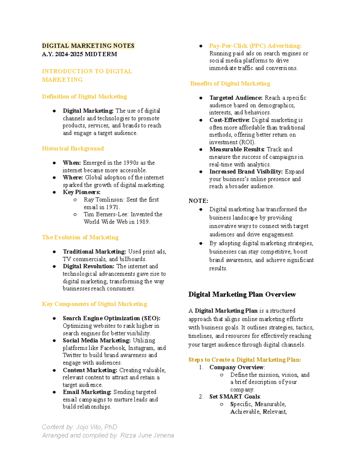 Digital Marketing Notes - DIGITAL MARKETING NOTES A. 2024-2025 MIDTERM ...