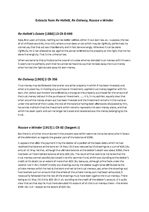 Extracts from Clayton's Case and Barlow Clowes v Vaughan - Devaynes v ...