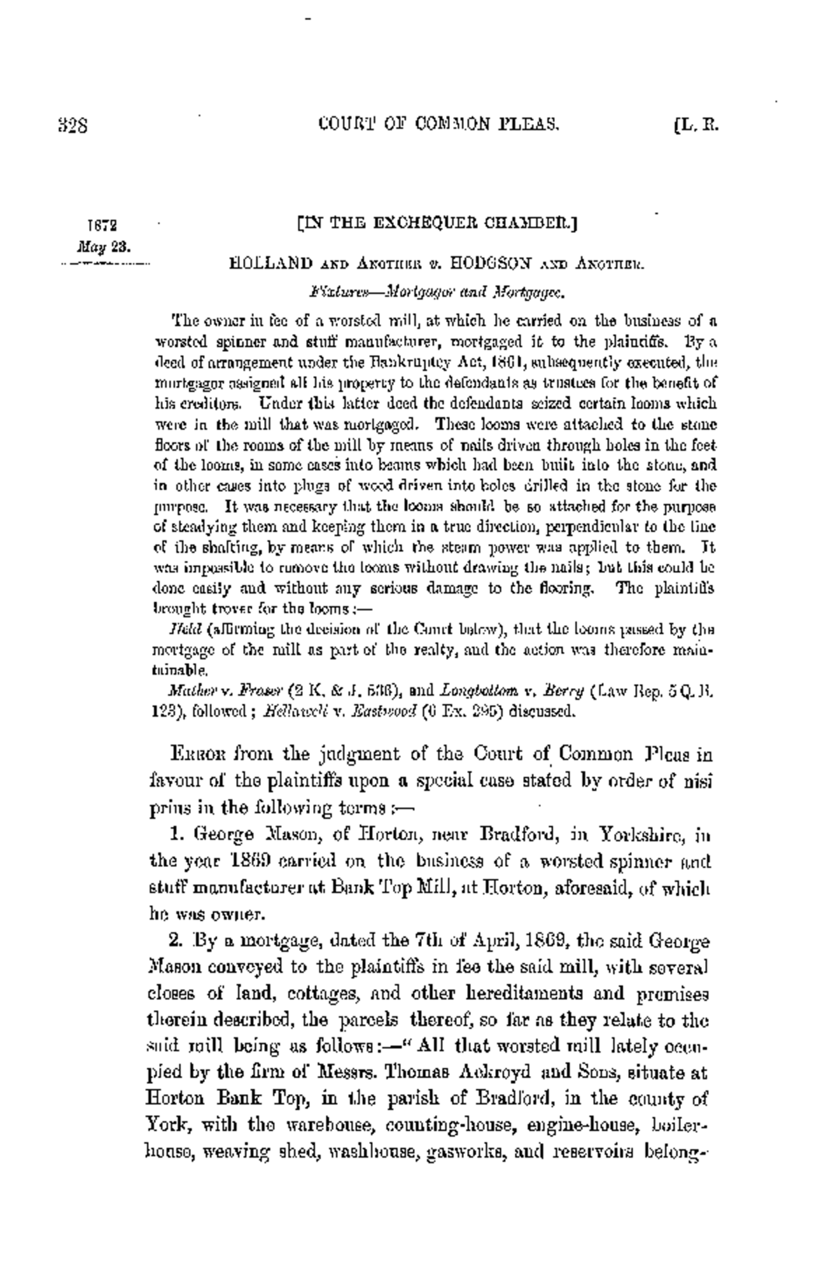 (1871 72) L.R. 7 C - a case that we read - 328 COUET OP COMMON PLEAS ...
