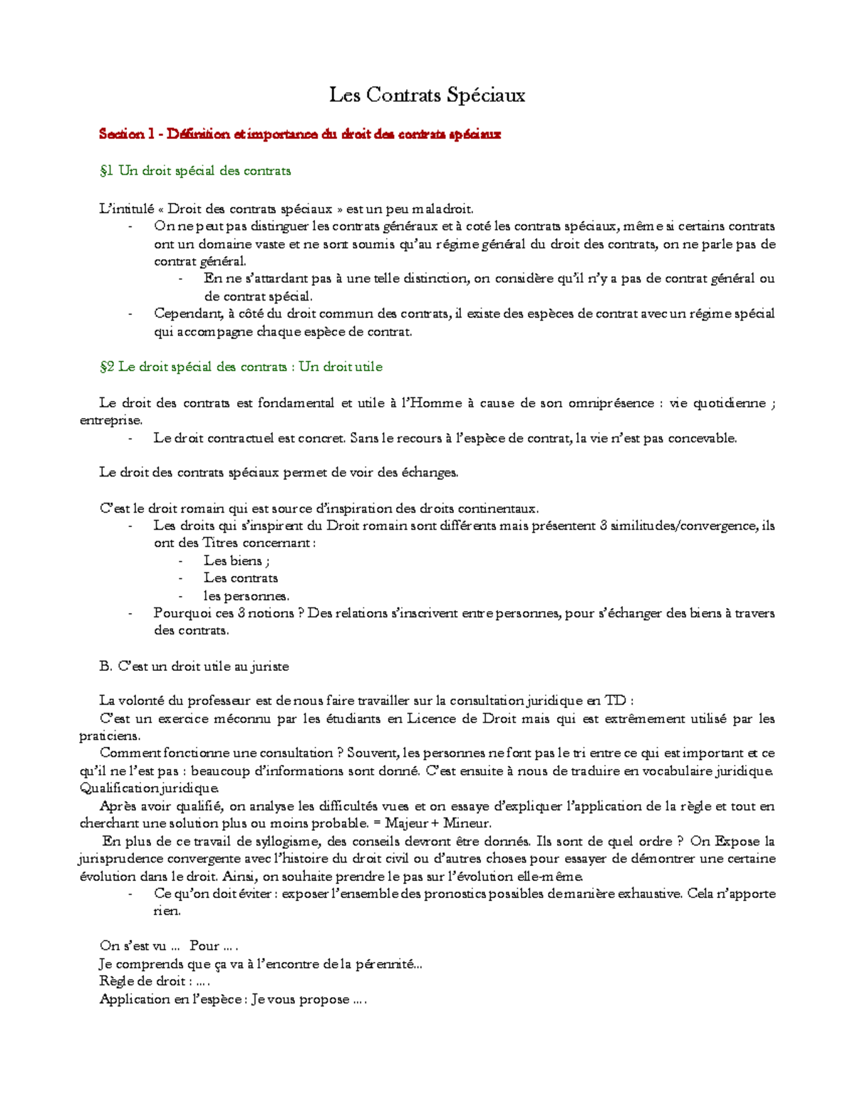 Contrats Spéciaux - Cours dispensé par le Professeur Dupichot - Les ...