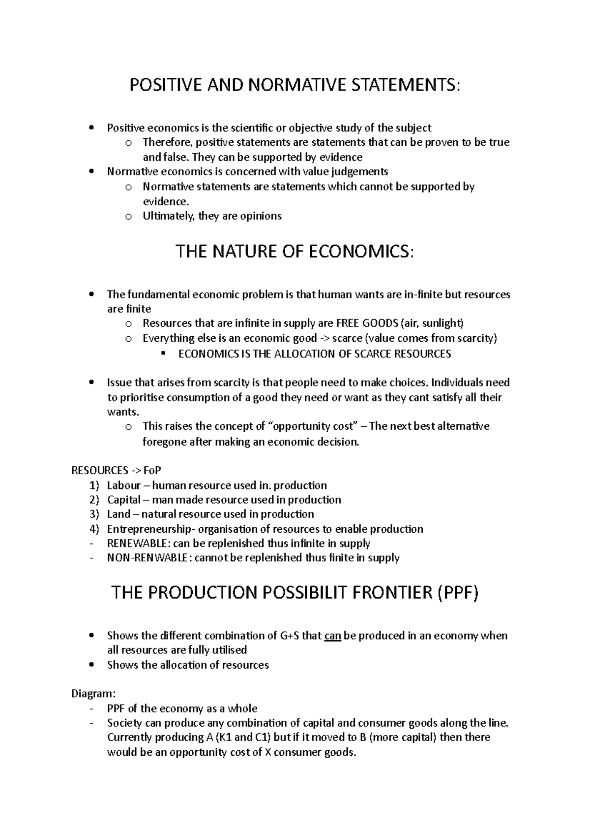 My own micro notes after test 1 - POSITIVE AND NORMATIVE STATEMENTS ...