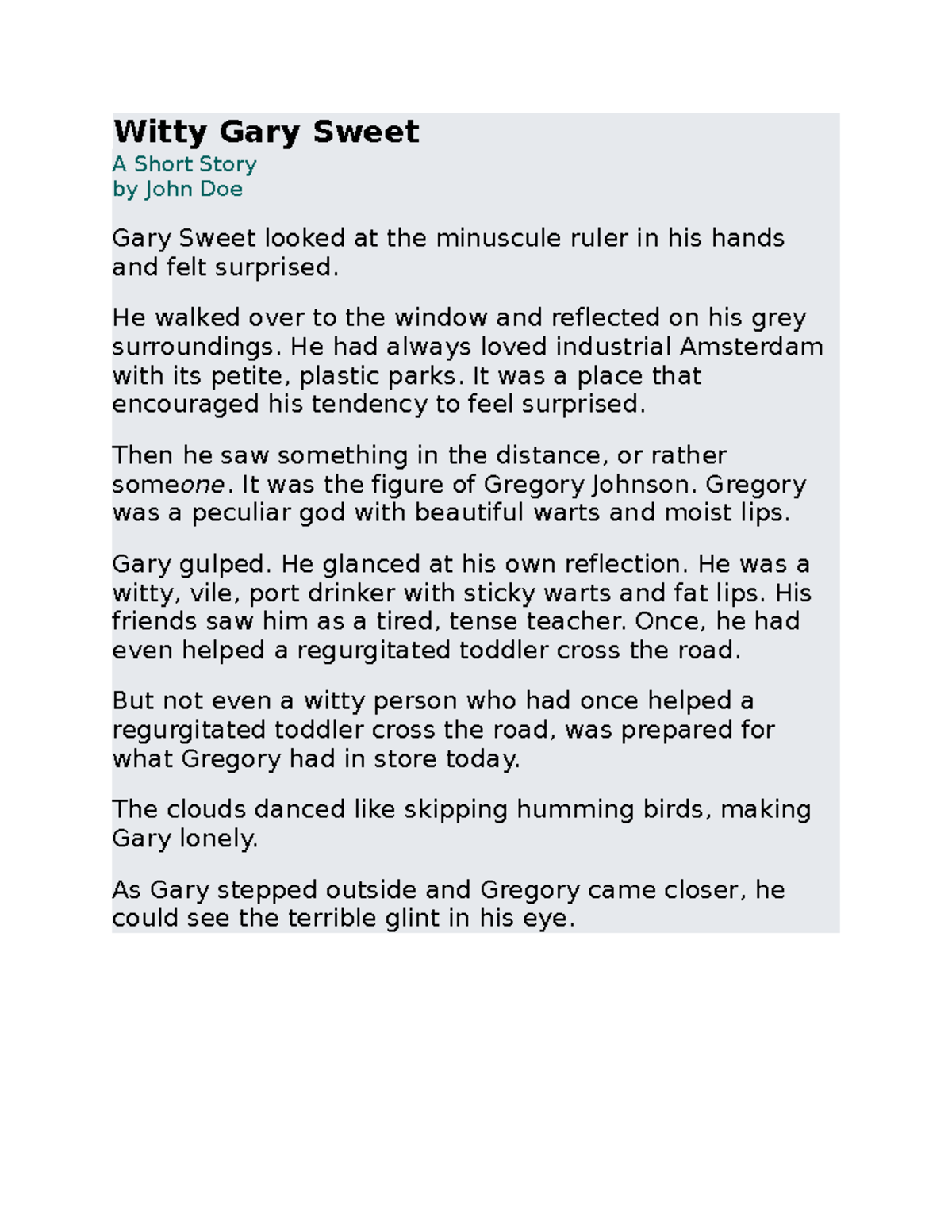 Aaasfgg 6'jbbaaq - lecture notes - Witty Gary Sweet A Short Story by ...