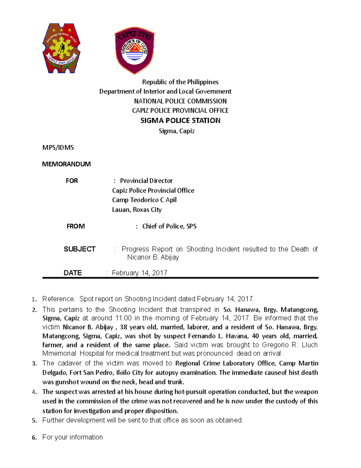 Progress report - Goods - Republic of the Philippines Department of ...