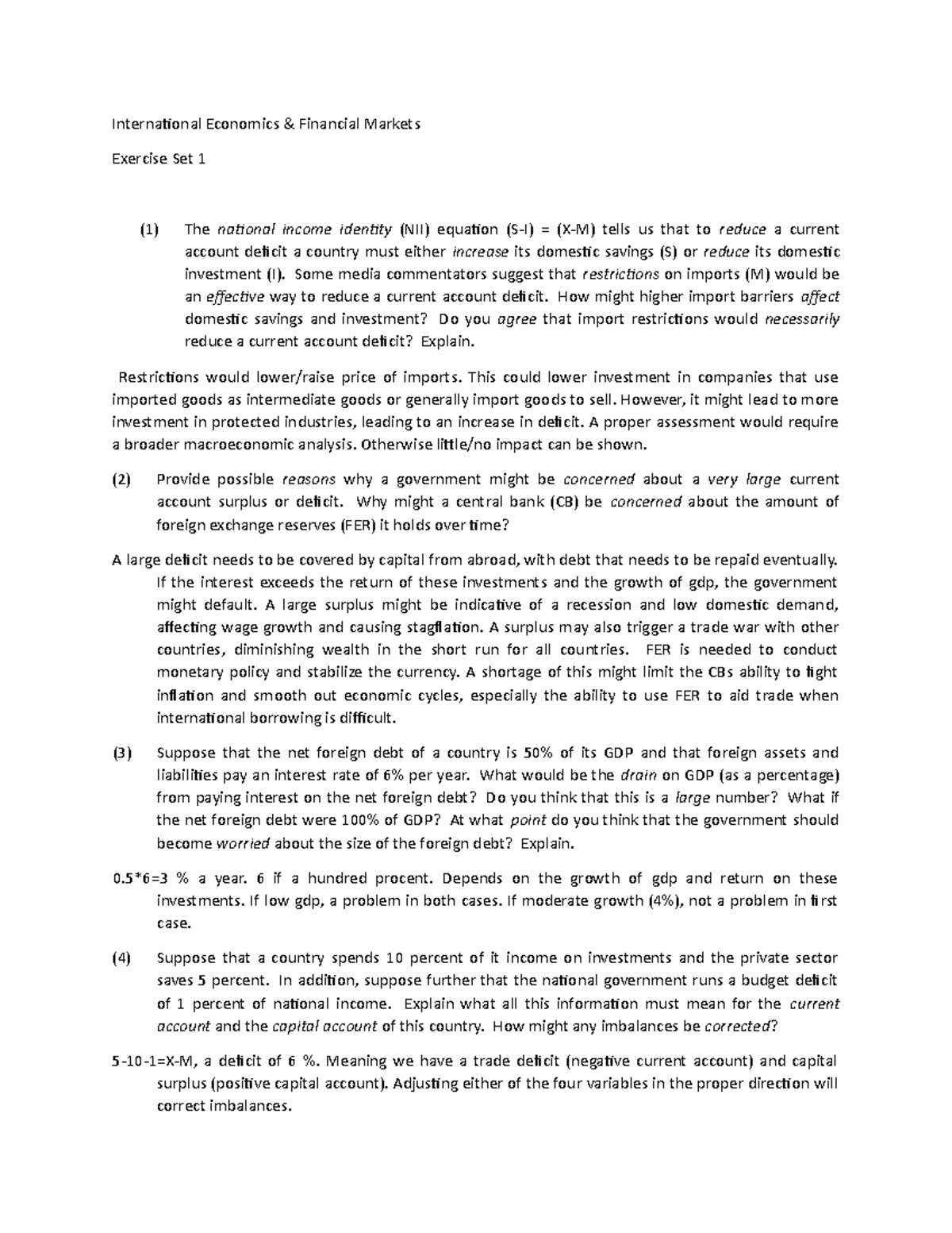 Exercise Set 1 (Spring 2022) Answered - International Economics ...