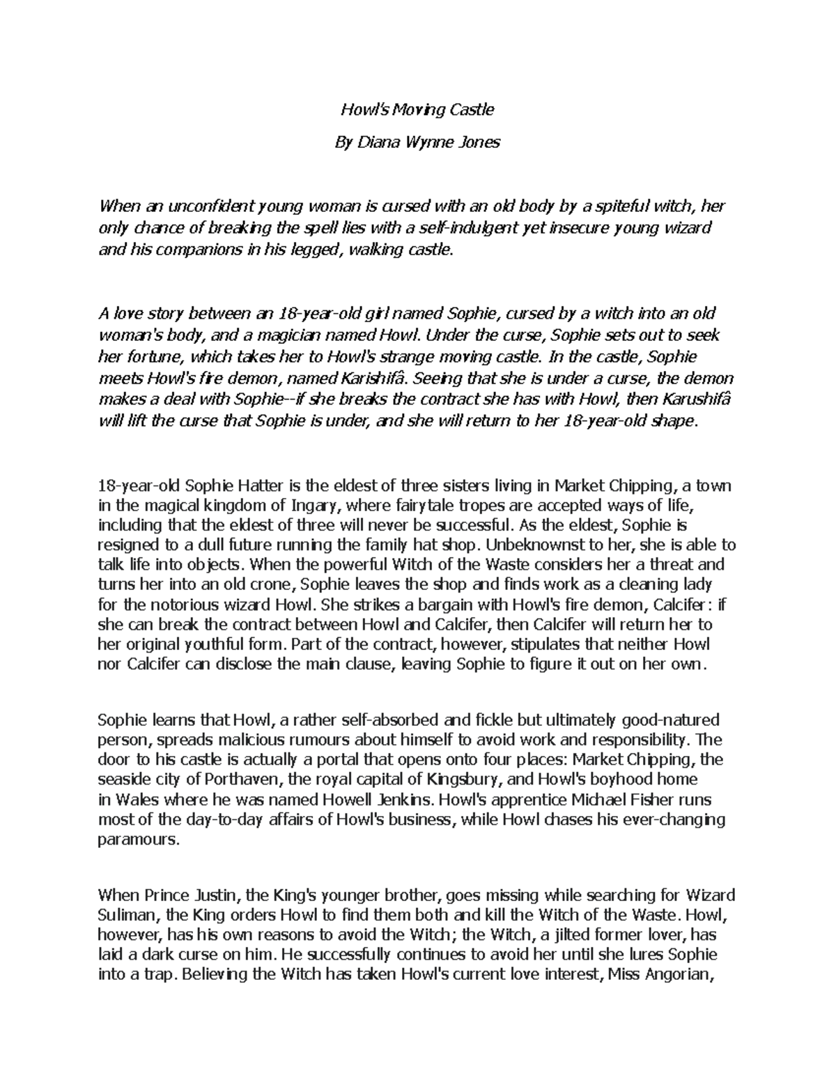 Random - summary of the book, howl's moving castle - Howl’s Moving ...