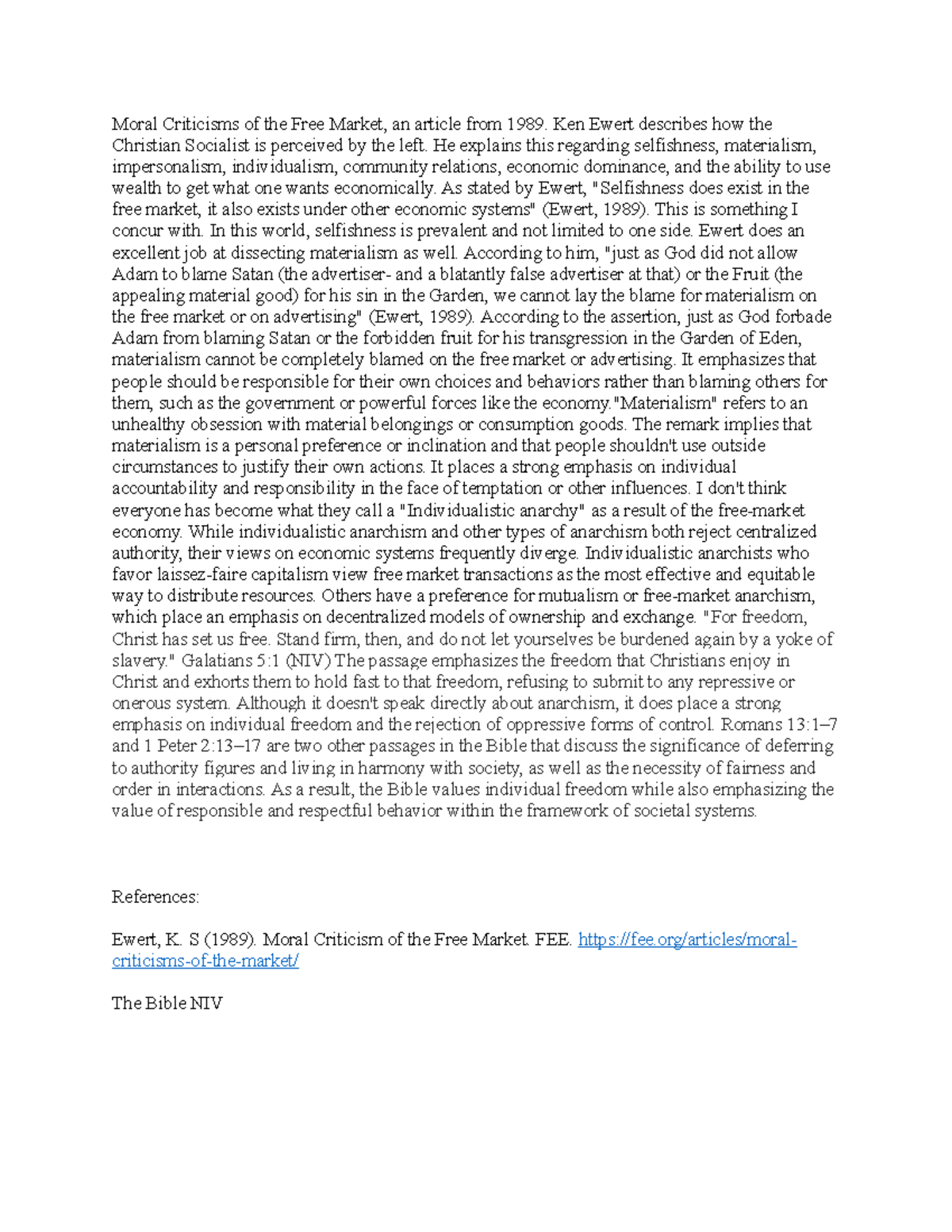 Discussion Free Market - Moral Criticisms of the Free Market, an ...