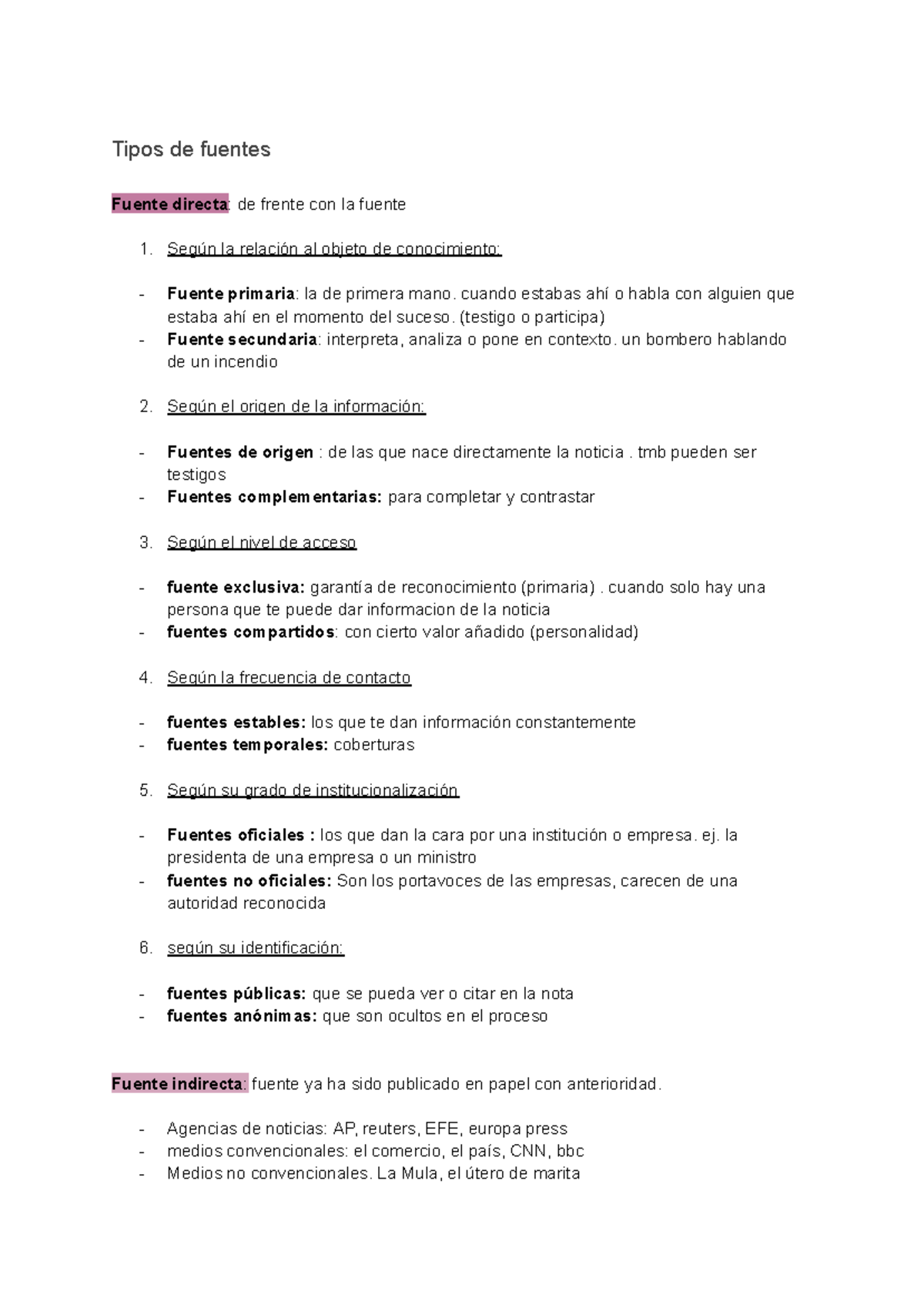 Documento sin título - Los dos tipos de fuentes: directas e indirectas ...