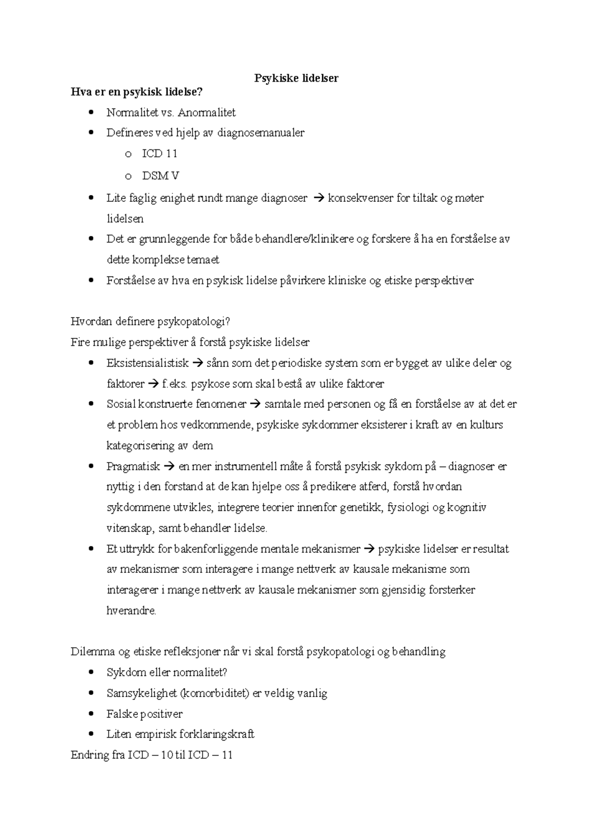 Psykiske lidelser - Notater - Psykiske lidelser Hva er en psykisk lidelse? Normalitet vs. - Studocu