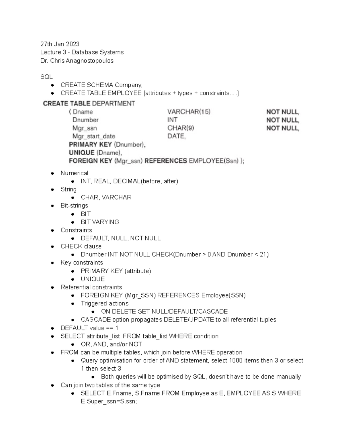 Database Systems Lecture 3 - 27th Jan 2023 - 27th Jan 2023 Lecture 3 ... Database Systems Lecture 3 - 27th Jan 2023 - 27th Jan 2023 Lecture 3 ...