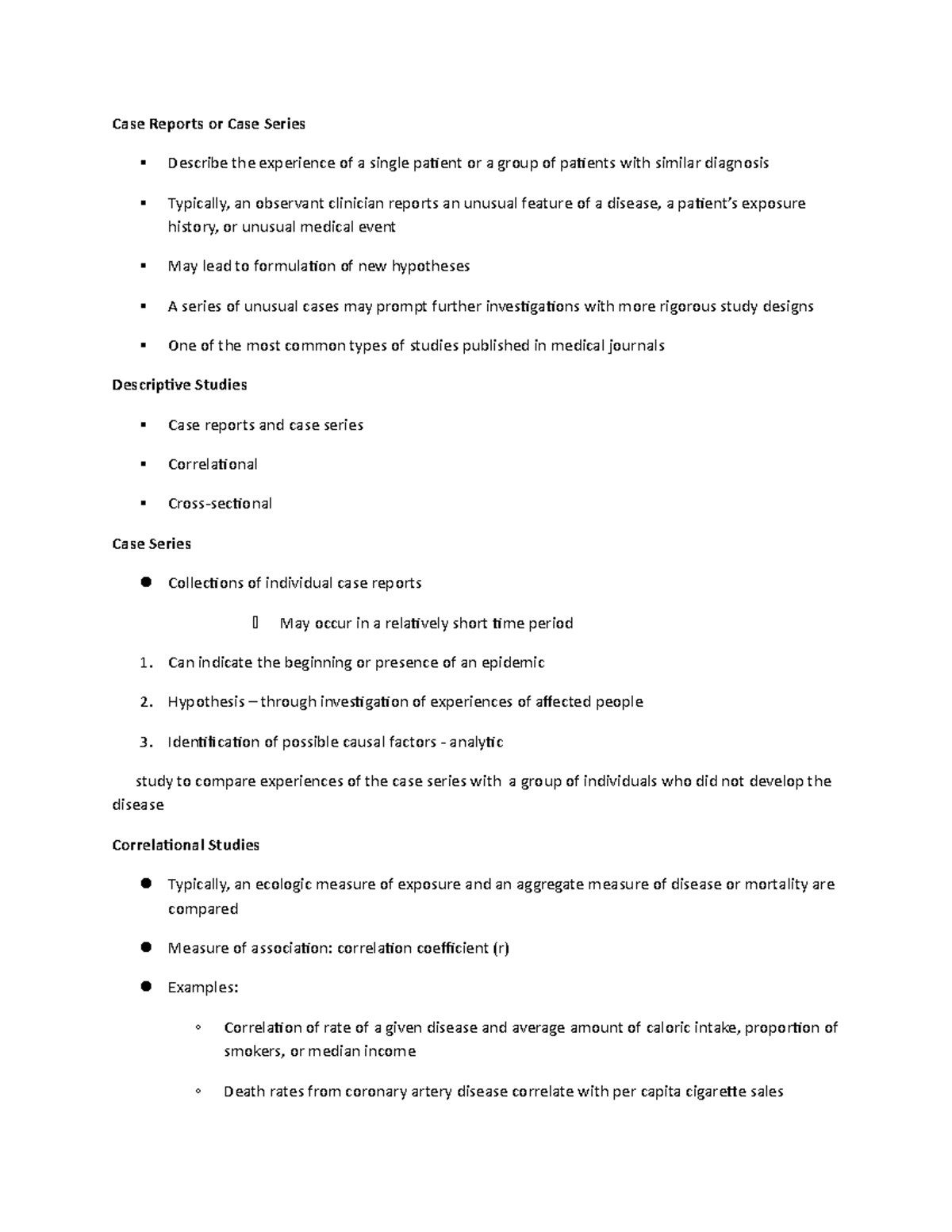 EHS 260 - lecture 19-1 - Case Reports or Case Series Describe the ...