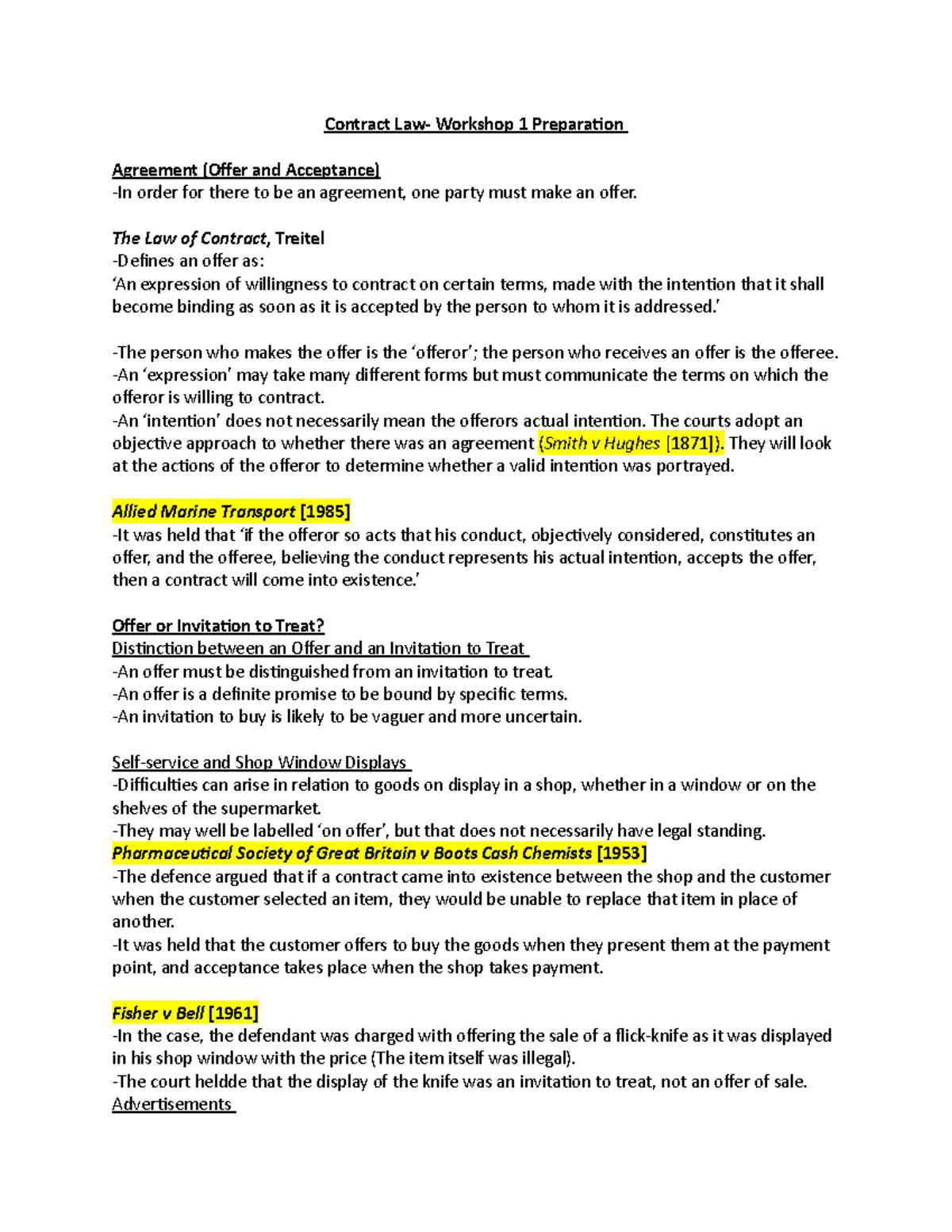 Contract Law- Workshop 1 Preparation - Contract Law- Workshop 1 ...