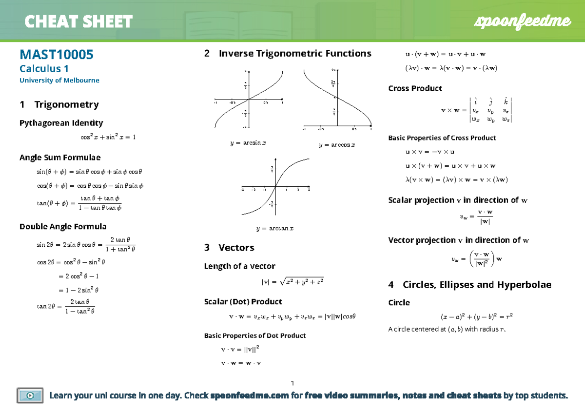 MAST10005 Calculus 1 Cheatsheet - Learn your uni course in one day ...
