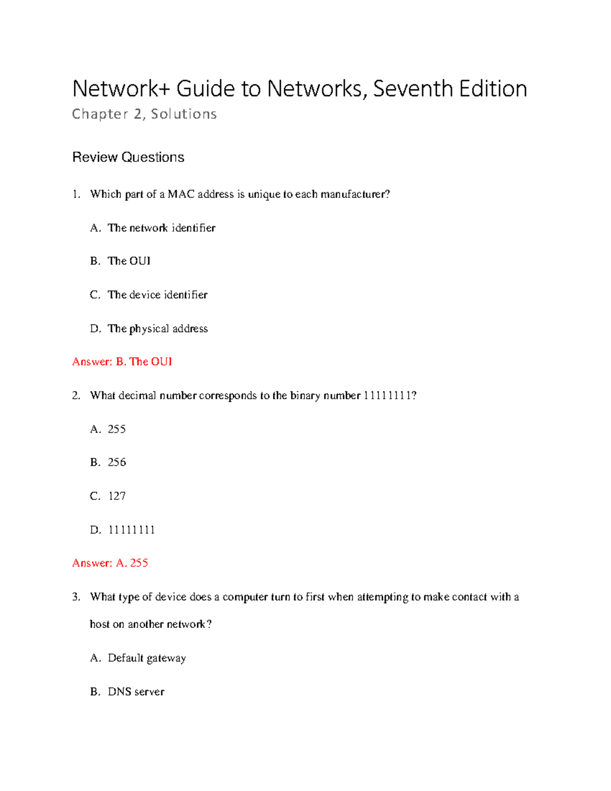 Network 7e Solutions Ch02 - Network+ Guide to Networks, Seventh Edition ...