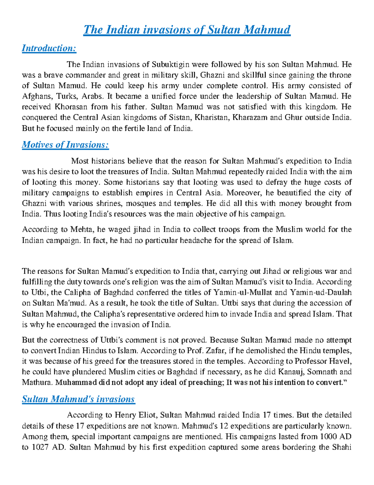 The Indian invasions of Sultan Mahmud: Motives and Ahievements. - The ...