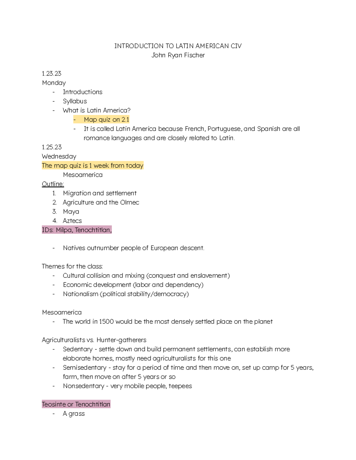 Introduction TO Latin American CIV - INTRODUCTION TO LATIN AMERICAN CIV ...