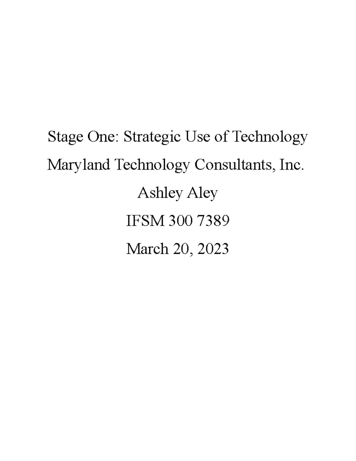 Aley Ashley Stage 1 - MCT assignment - Stage One: Strategic Use of ...