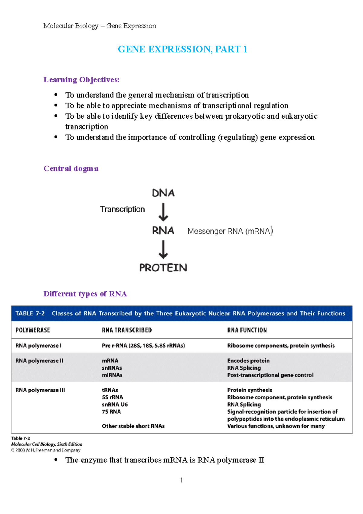 GENE Expression - Lecture notes from the first topic - Cell and ...
