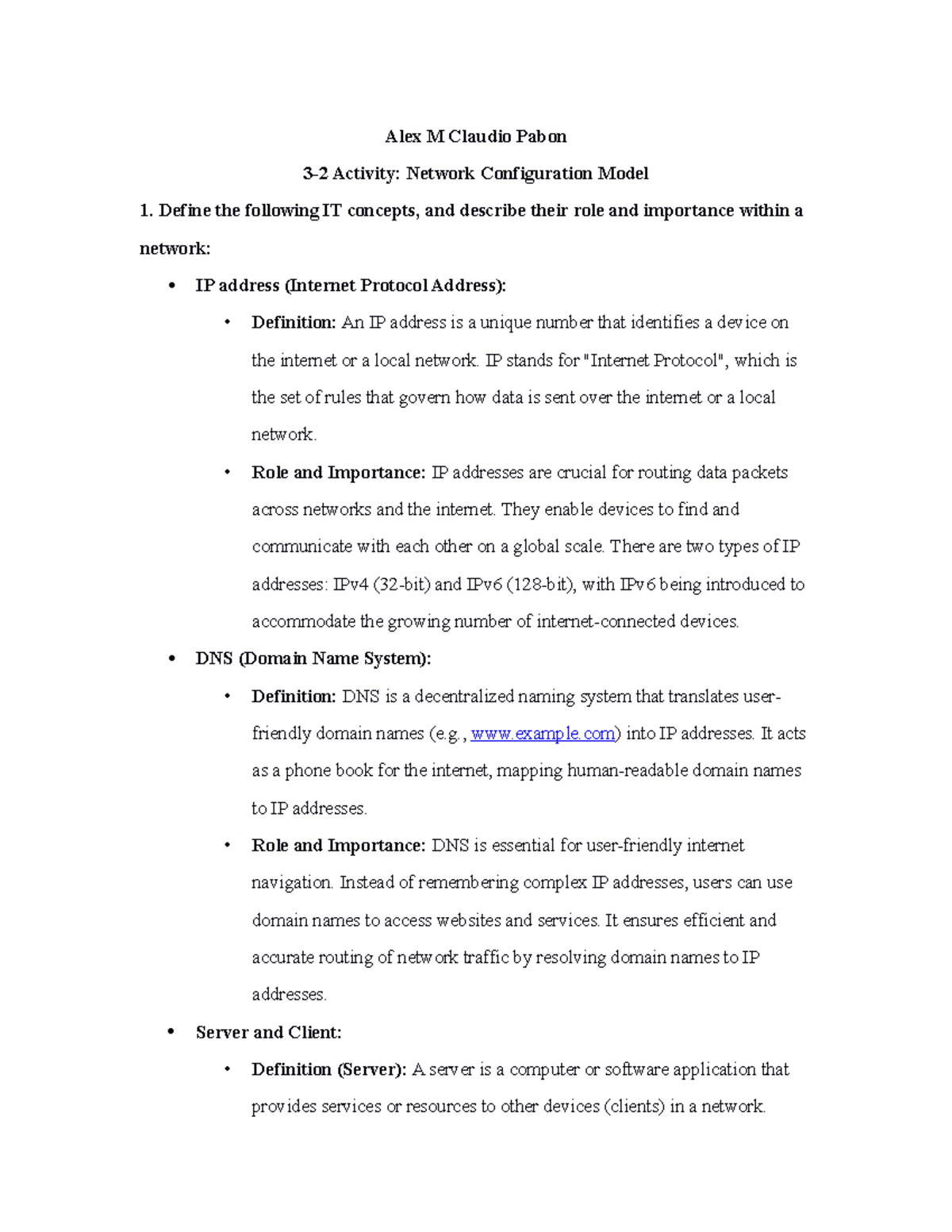 Network Configuration Model - Alex M Claudio Pabon 3-2 Activity ...