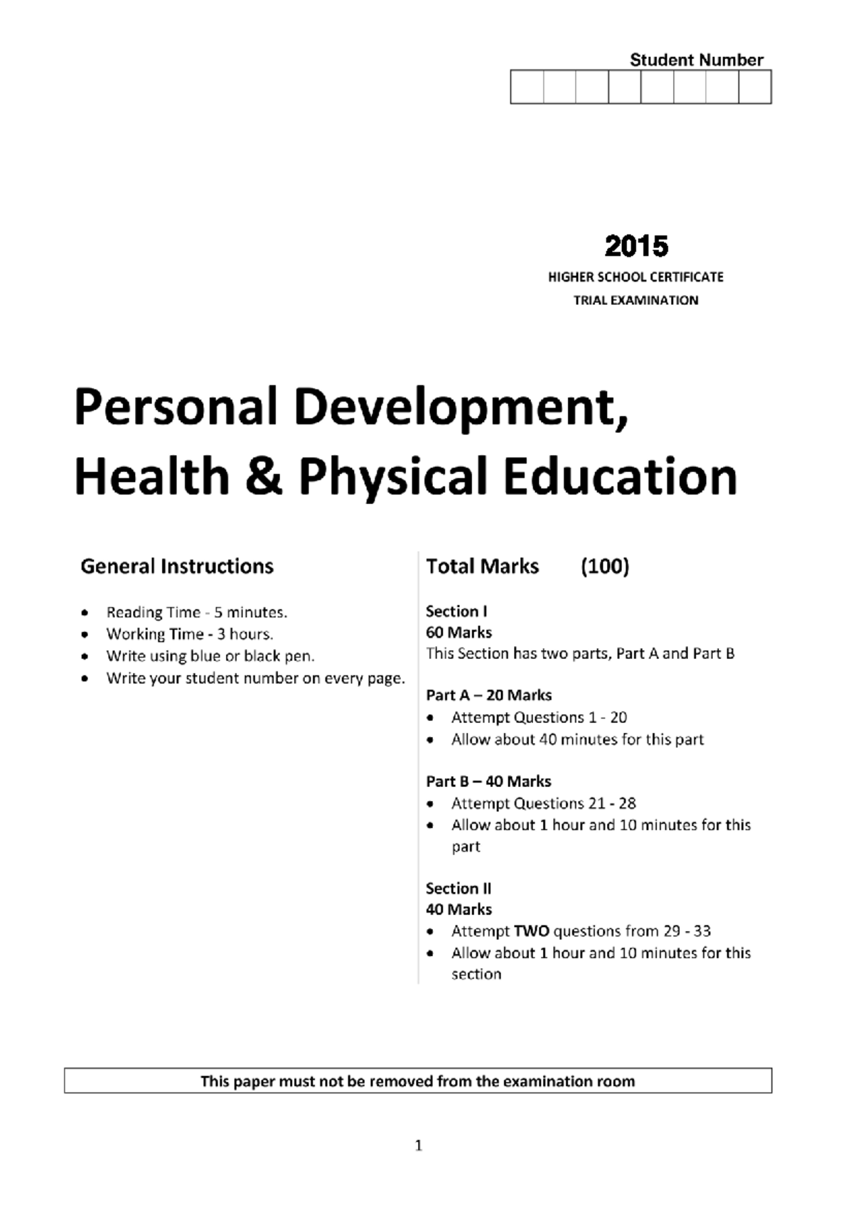 Scots Albury 2015 Pdhpe Trials - Objective Response Question Answer ...