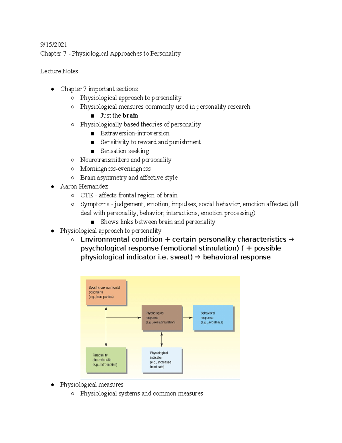 Week 5 Notes - physiological influences on personality psychology Dr ...