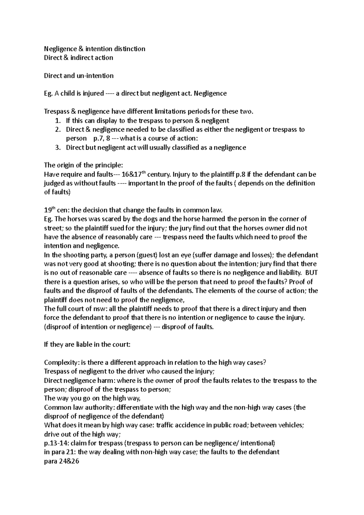 Lecture 2 - Negligence & intention distinction Direct & indirect action ...