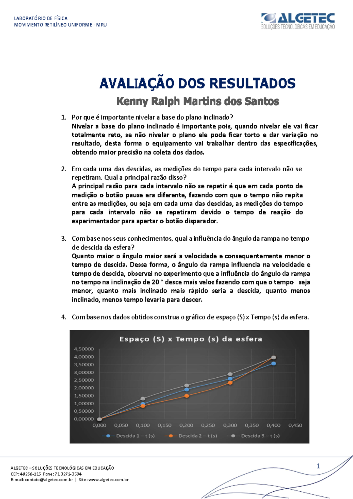 Laboratorio DE Matematica E Fisica - Movimento Retilíneo Uniforme - MRU ...