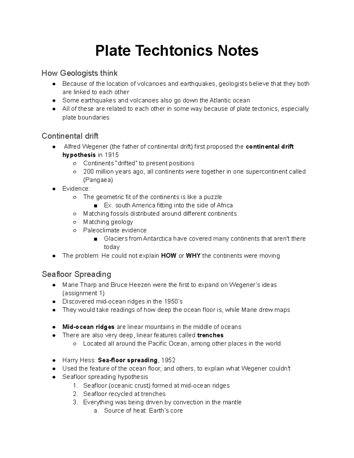 Plate Techtonics Notes - south America fitting into the side of Africa ...