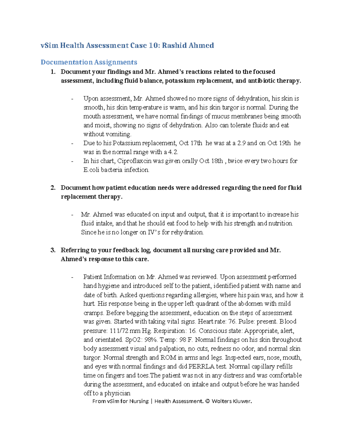 Assessment Case 10 Rashid Ahmed DA Final - vSim Health Assessment Case ...