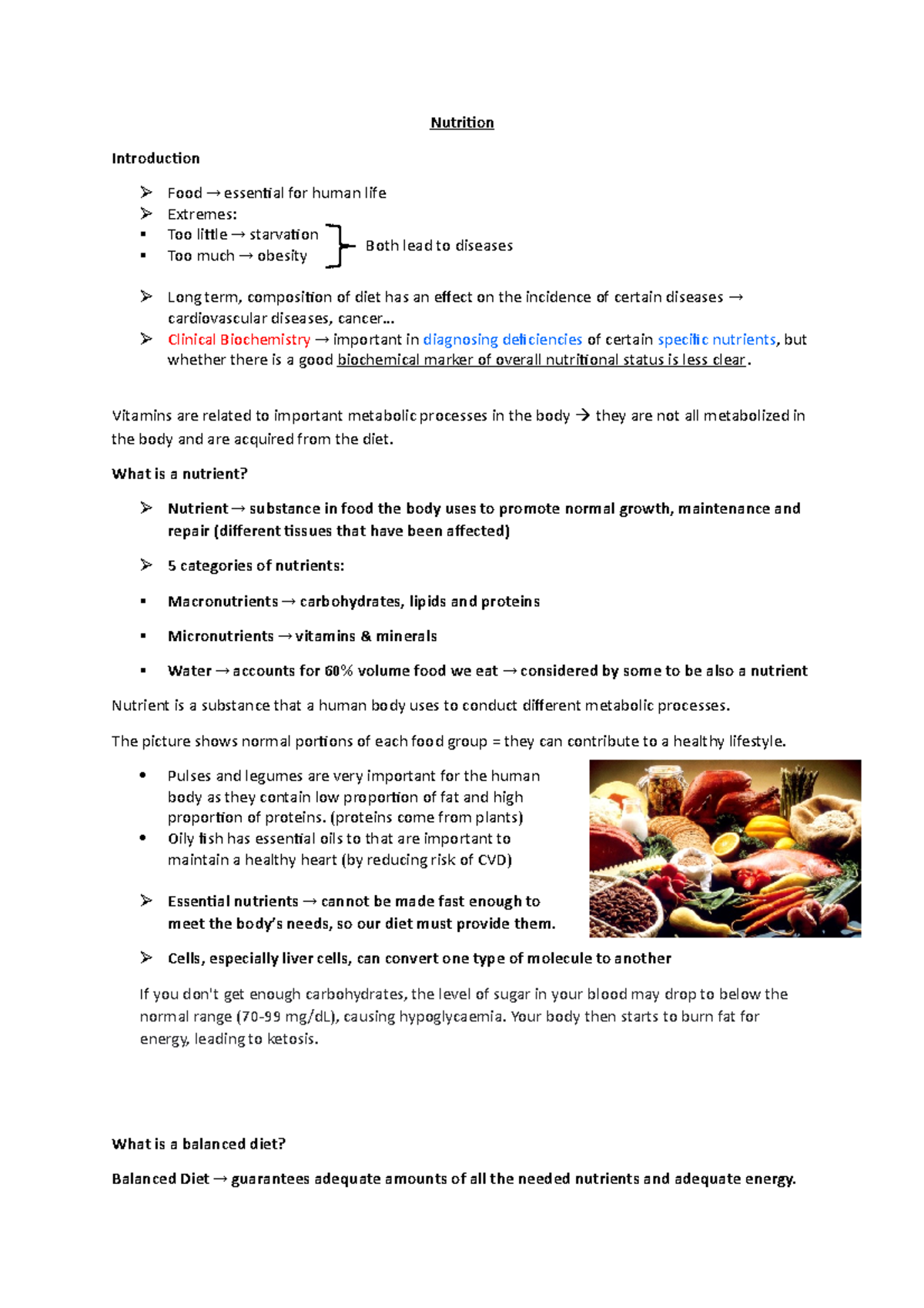 Nutrition - Notes with extra info from lecturer - Nutriion Introducion ...