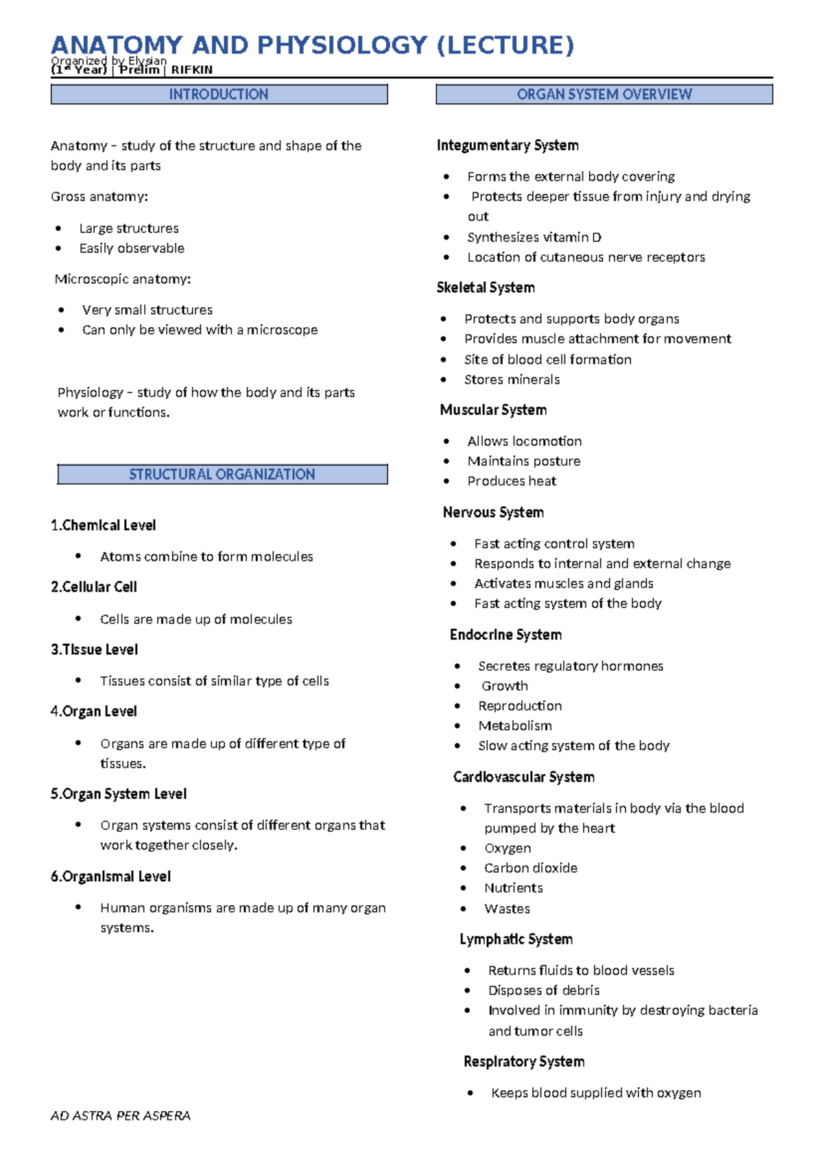 Anaphy(LEC) Intro- Cells- Muscular - Organized by Elysian (1st Year ...