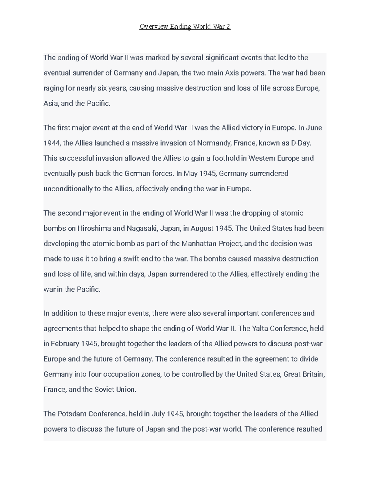 Overview of World War II - Overview Ending World War 2 The ending of ...