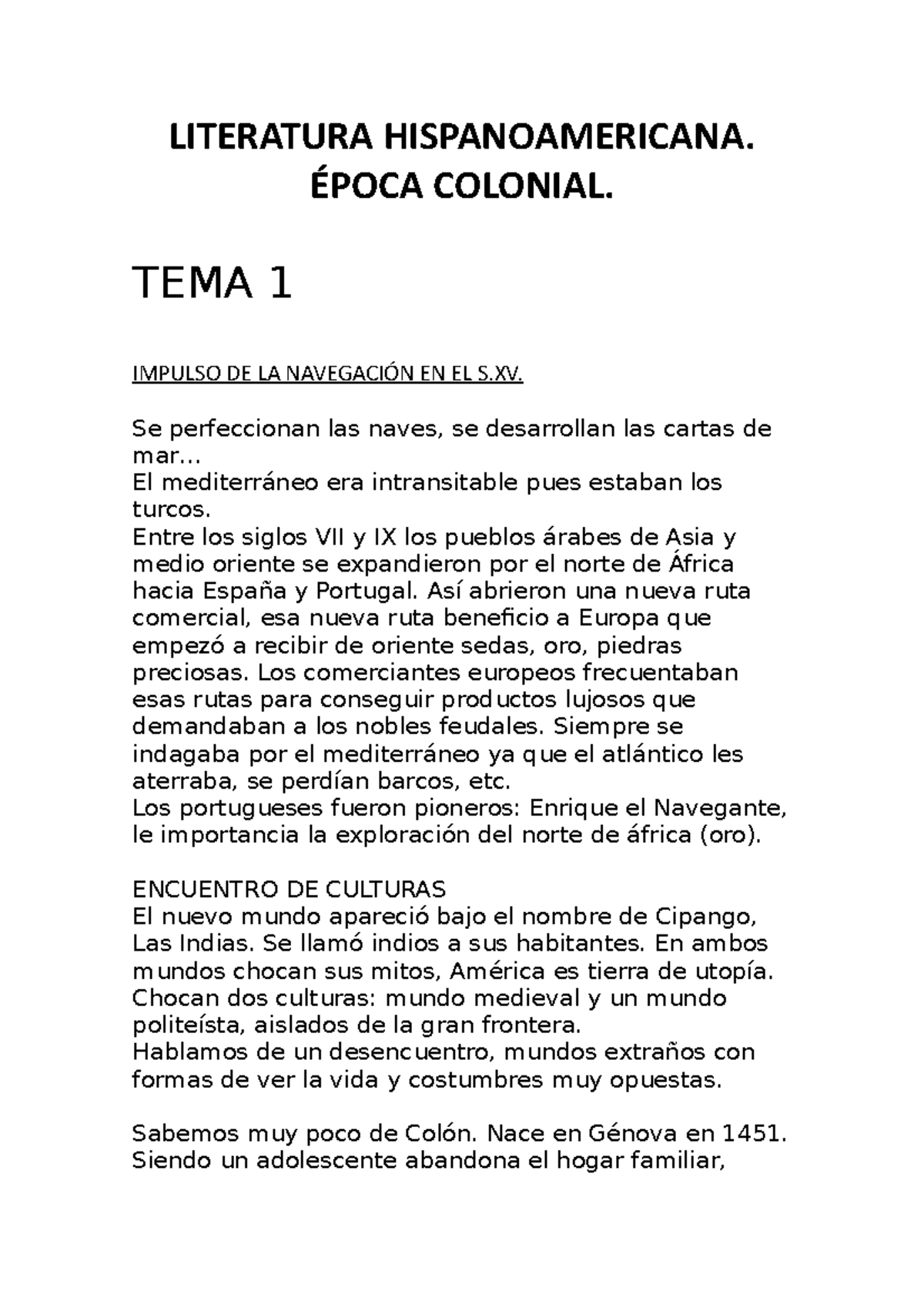 Colonial - APUNTES ENTEROS - LITERATURA HISPANOAMERICANA. ÉPOCA ...