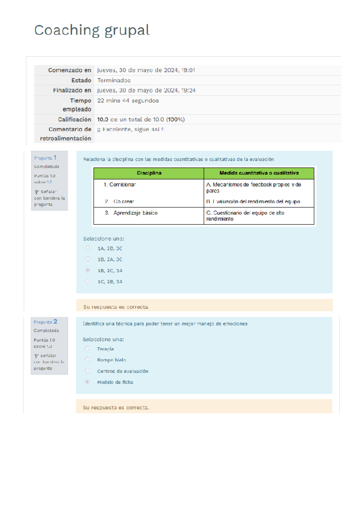 Examen semana 4 Coaching Grupal - Coaching grupal Comenzado en jueves, 30 de mayo de 2024, 19:01 ...