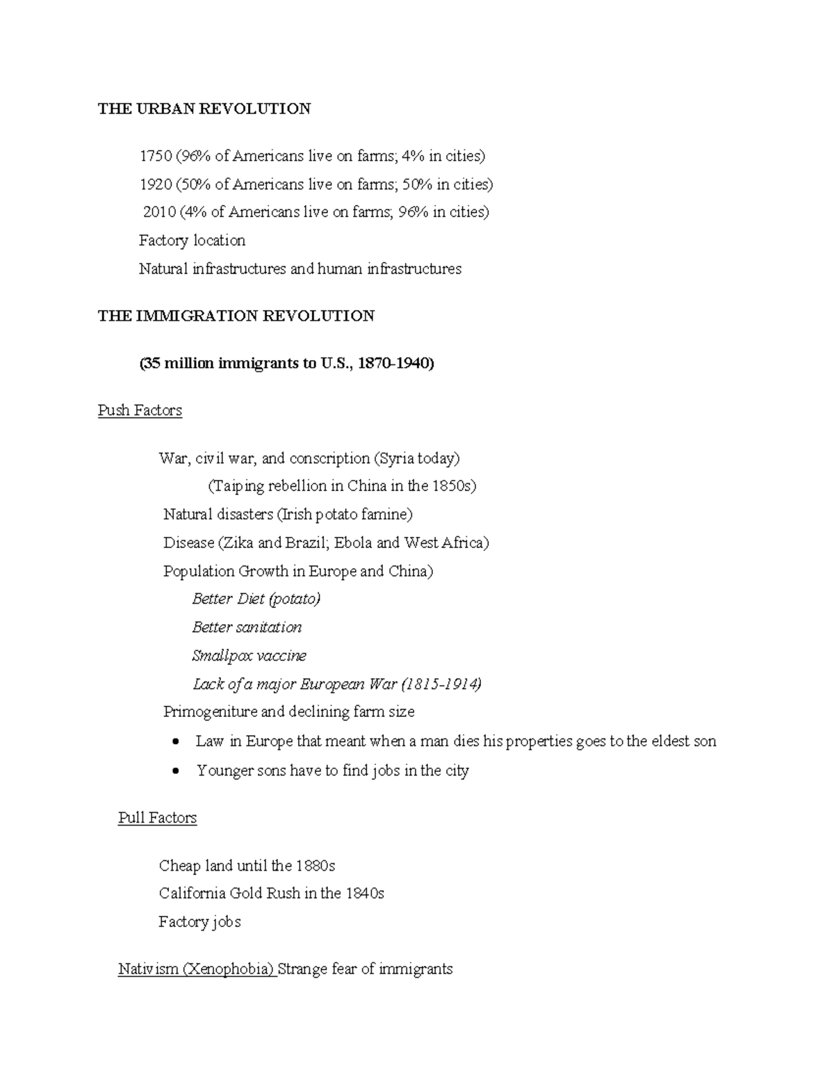 HIST 1302 12 - THE URBAN REVOLUTION; THE IMMIGRATION REVOLUTION - THE ...