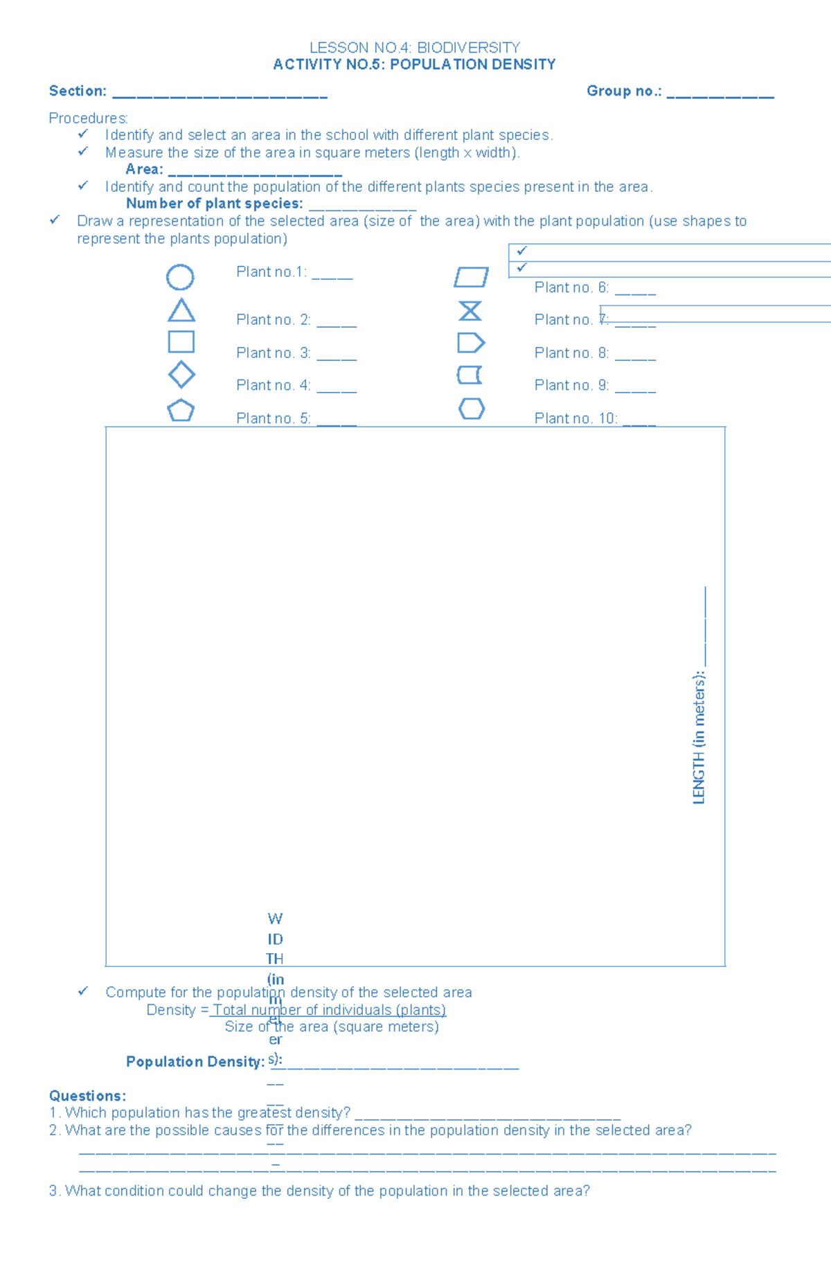 Activity no 5 Population Density - LESSON NO: BIODIVERSITY ACTIVITY NO ...