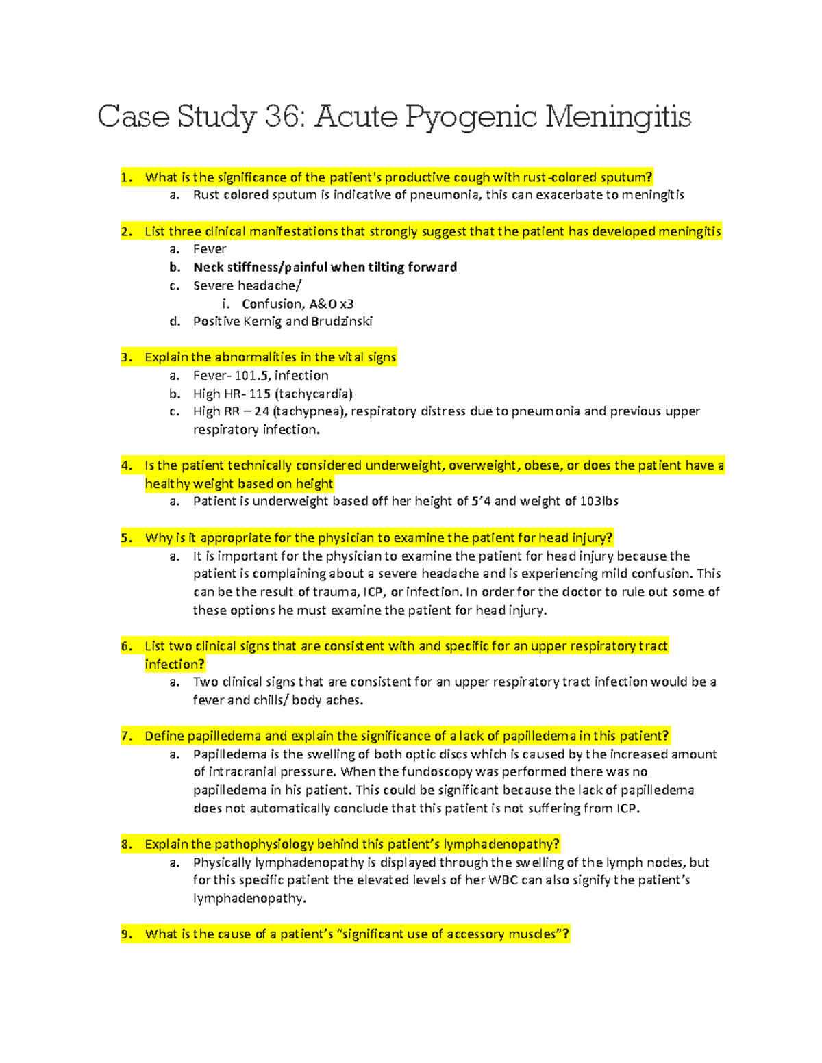Case Study 36 Acute Pyogenic Meningitis - Case Study 36: Acute Pyogenic Meningitis What is the ...