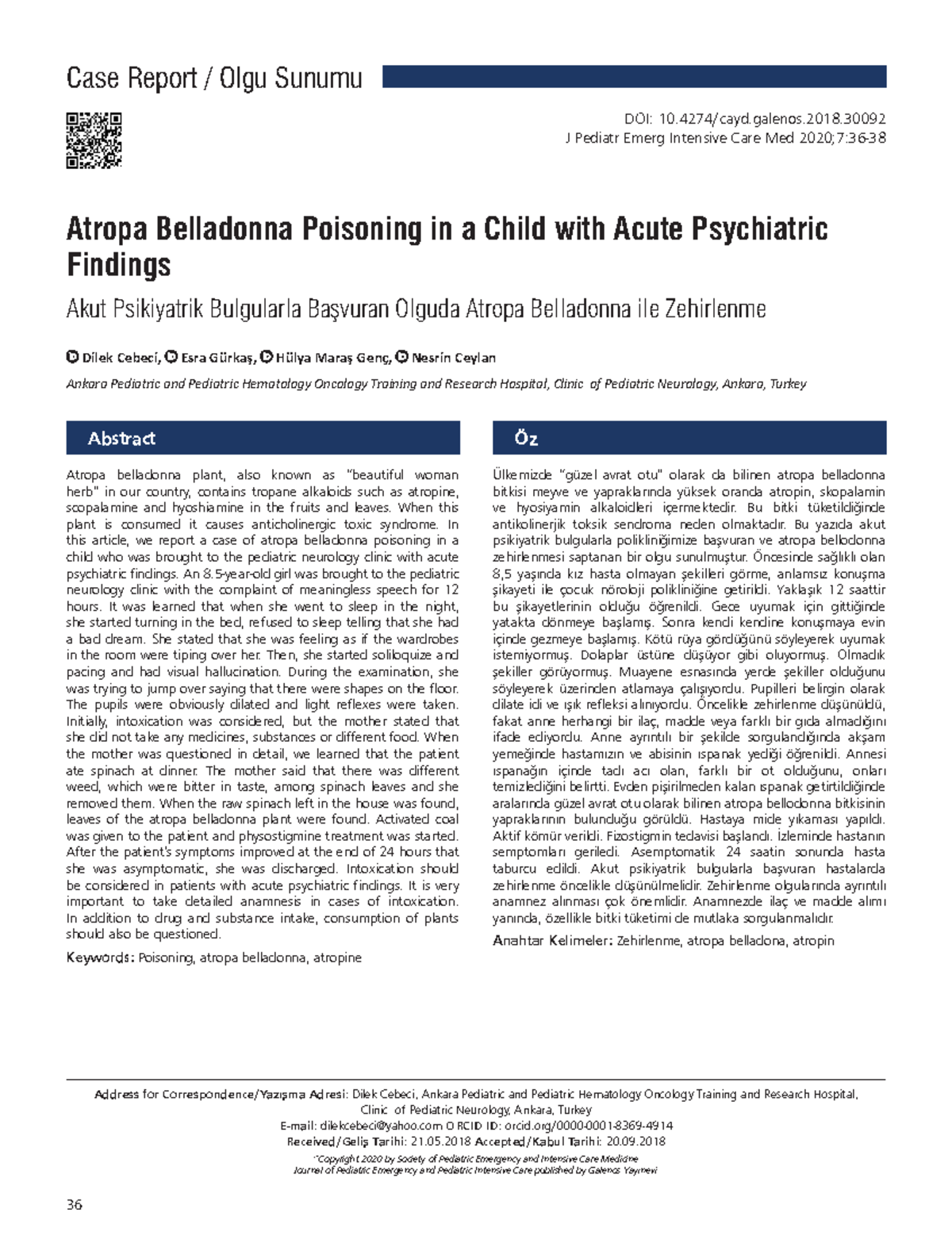 Atropa Belladonna Poisoning in a Child with Acute - Atropa belladonna ...