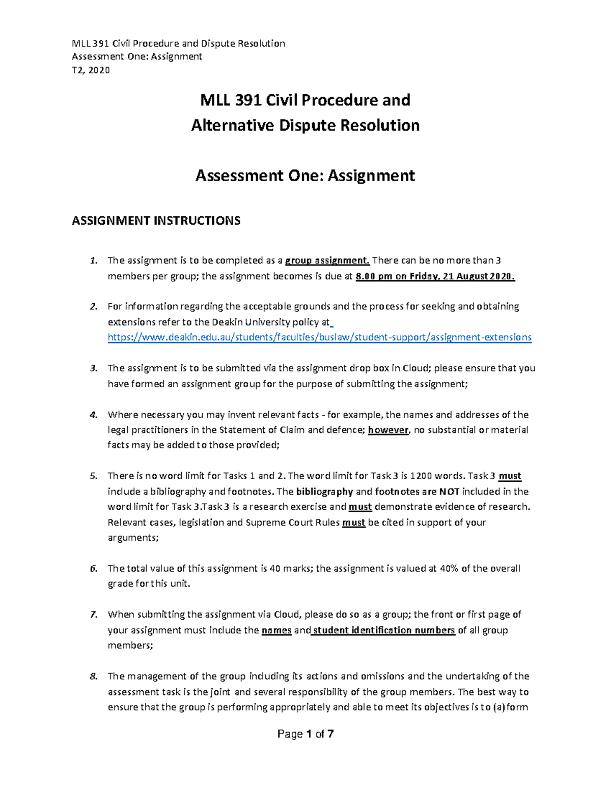 MLL 391 T2 2020 Assessment One Assignment 211 - Assessment One ...
