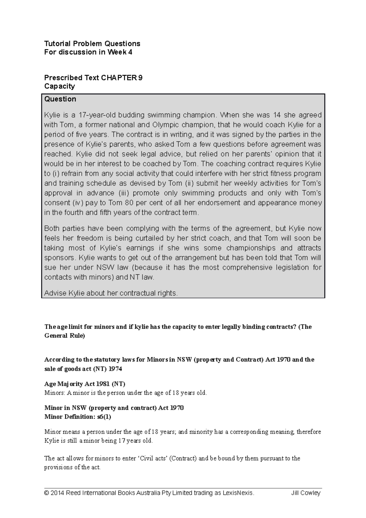 Tutorial Problems - Week 4 - Tutorial Problem Questions For discussion in Week 4 Prescribed Text ...