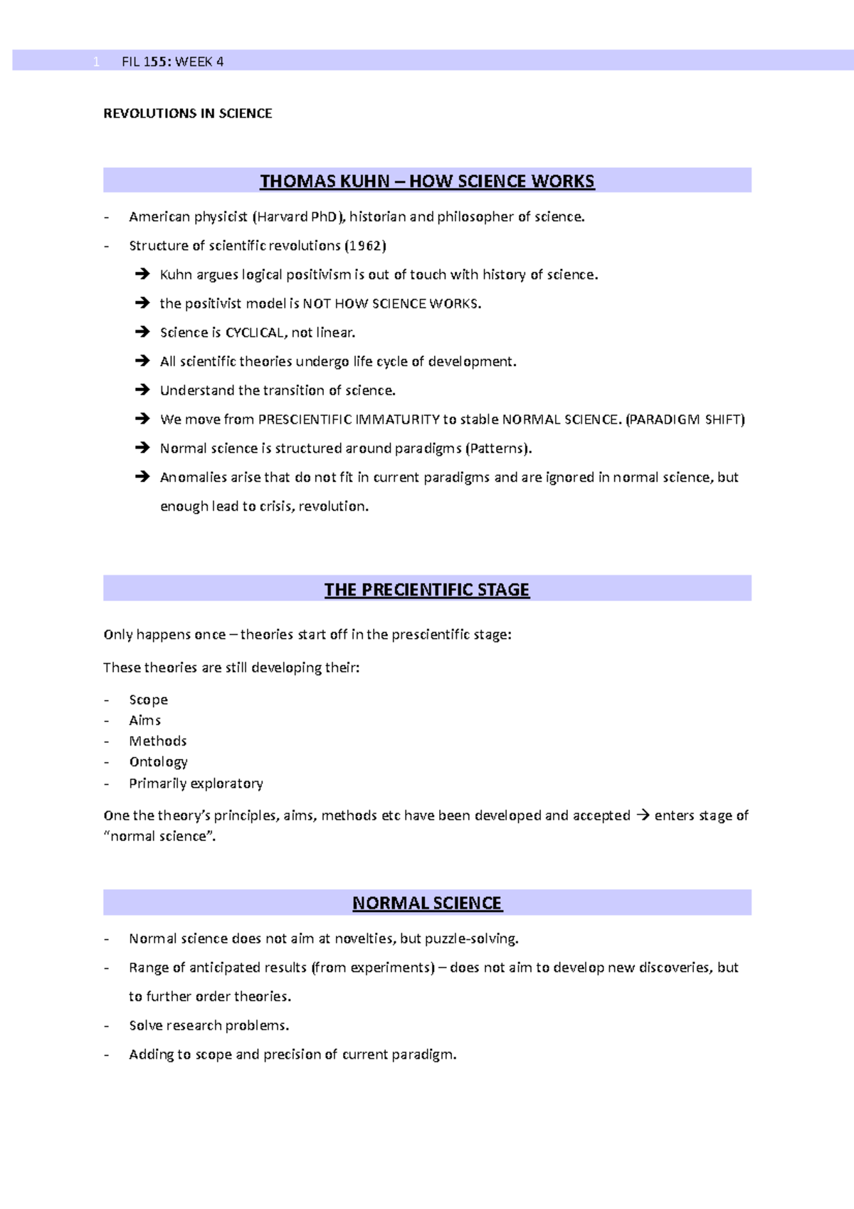 WEEK 4 - Notes on revolutions of science week 4 - REVOLUTIONS IN ...