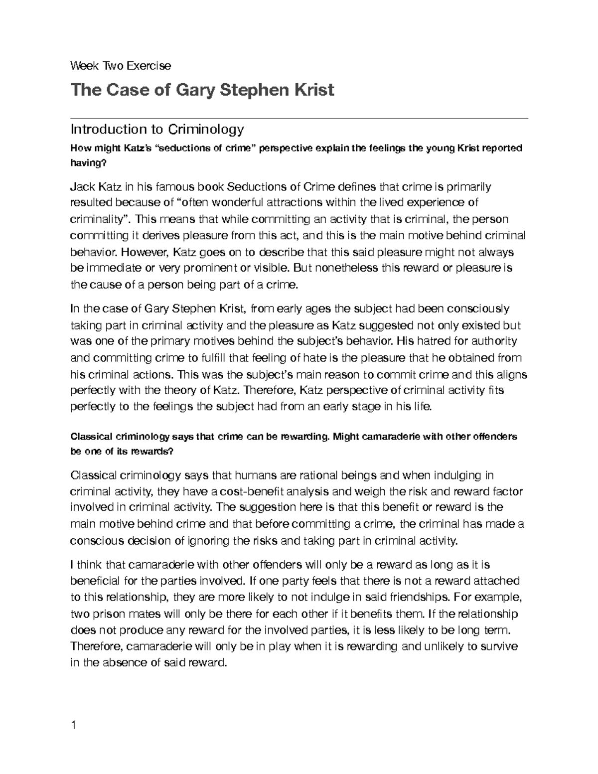 Week Two - e Exercise - CJ Case Stephen Krist Q/A Summary - Week Two ...