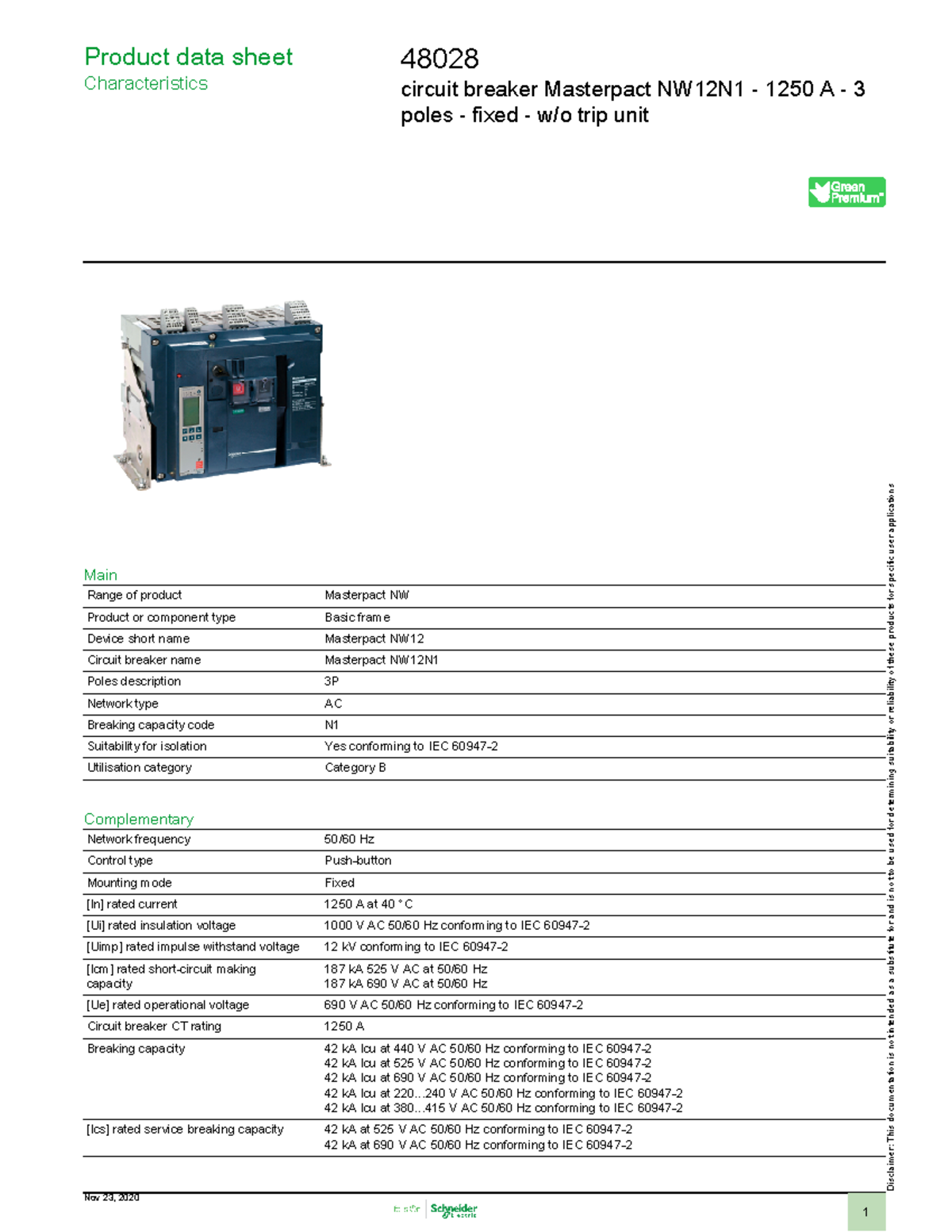 Master Pact NW 48028 - Apuntes 4 - Product data sheet Characteristics ...