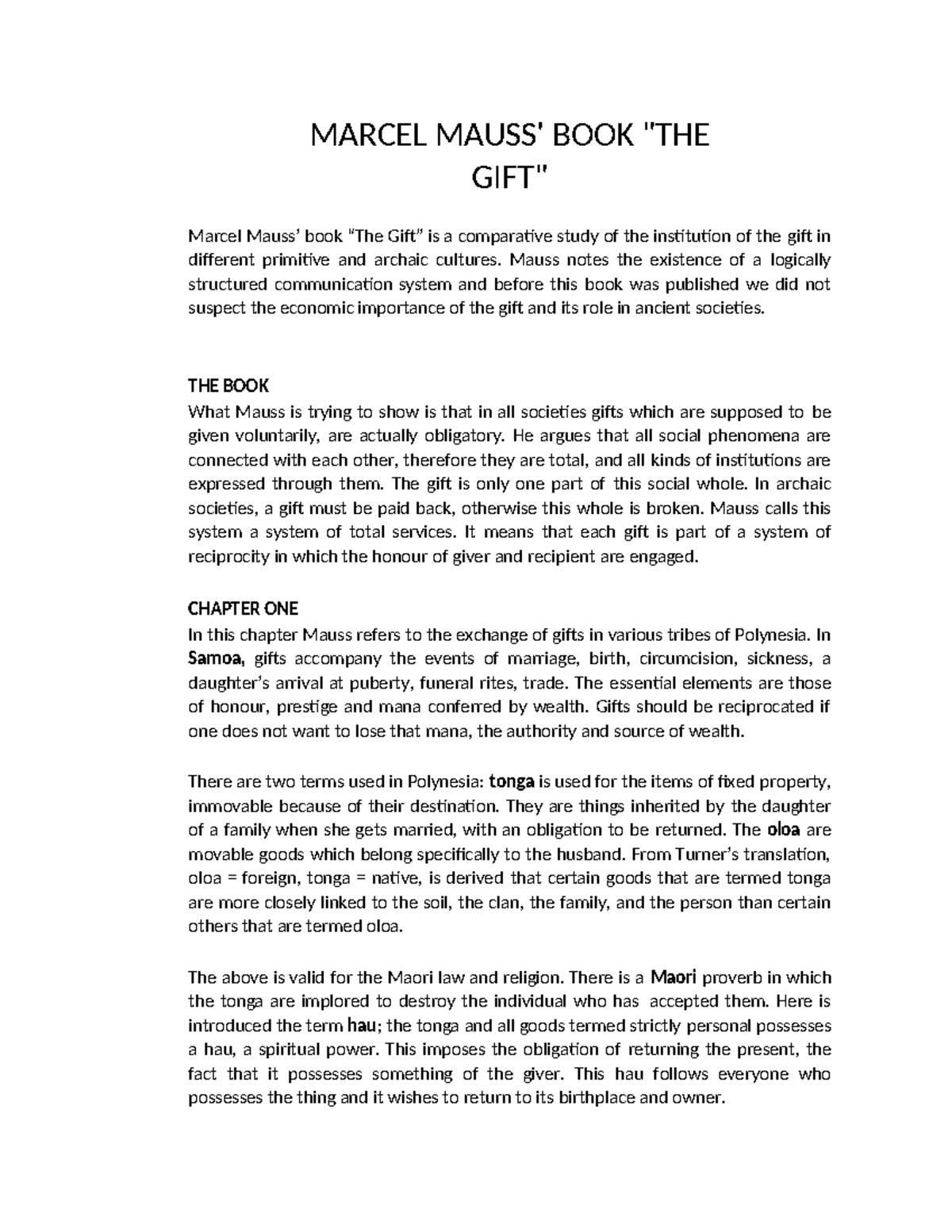 Gift question of eco socio - MARCEL MAUSS' BOOK "THE GIFT" Marcel Mauss ...