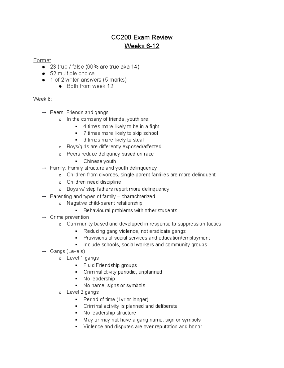 CC200 Exam Review - Lecture notes 6-12 - CC200 Exam Review Weeks 6-12 ...