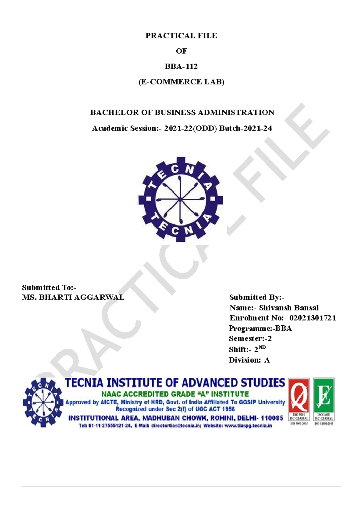 EC file Main - Okjdjdjsjsjsnsndnd - PRACTICAL FILE OF BBA- (E-COMMERCE LAB) BACHELOR OF BUSINESS ...