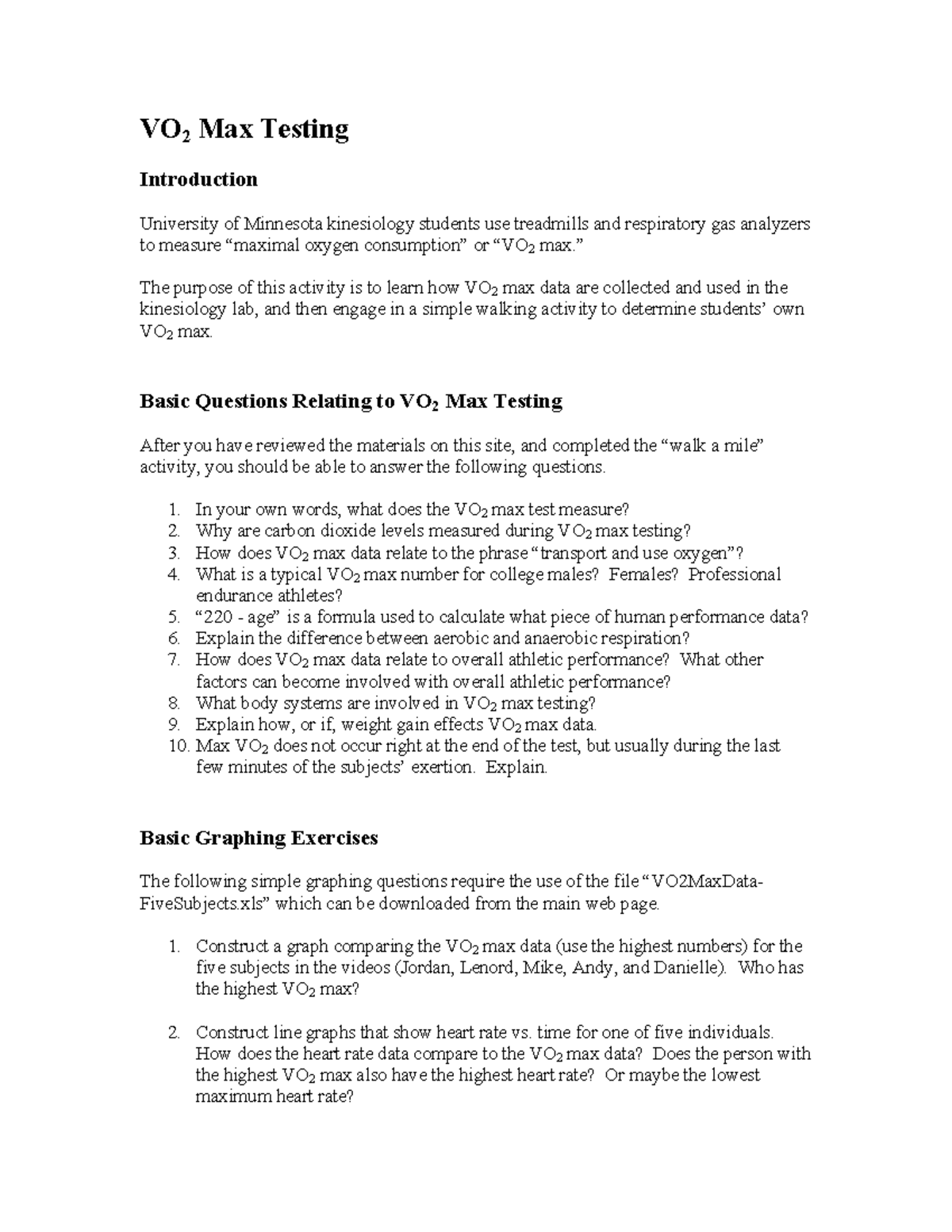 VO2Max Questions - VO 2 Max Testing Introduction University of ...