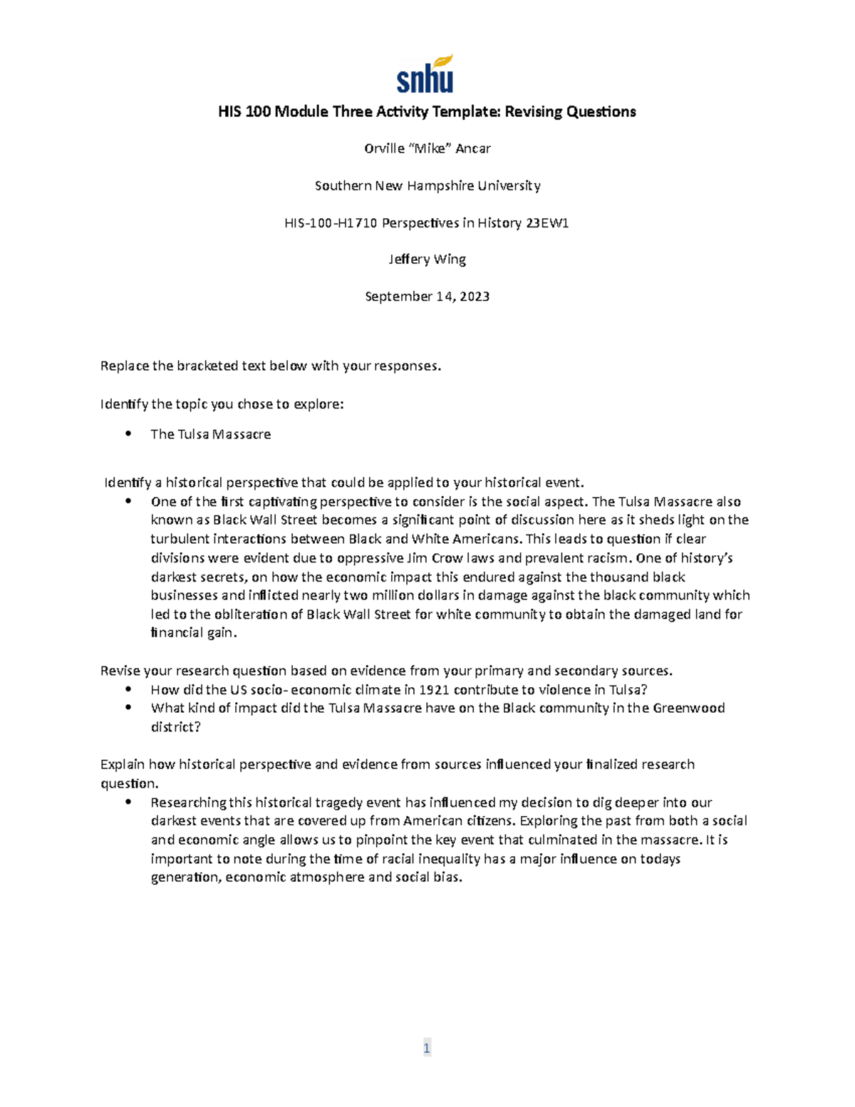 HIS 100 Module Three Activity Revising Questions - HIS-100 - SNHU - Studocu