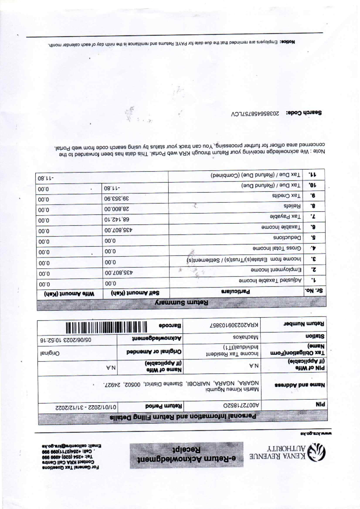 E-return - ALL - For General Tax Questions KENYA REVENUE Acknowledgment ...