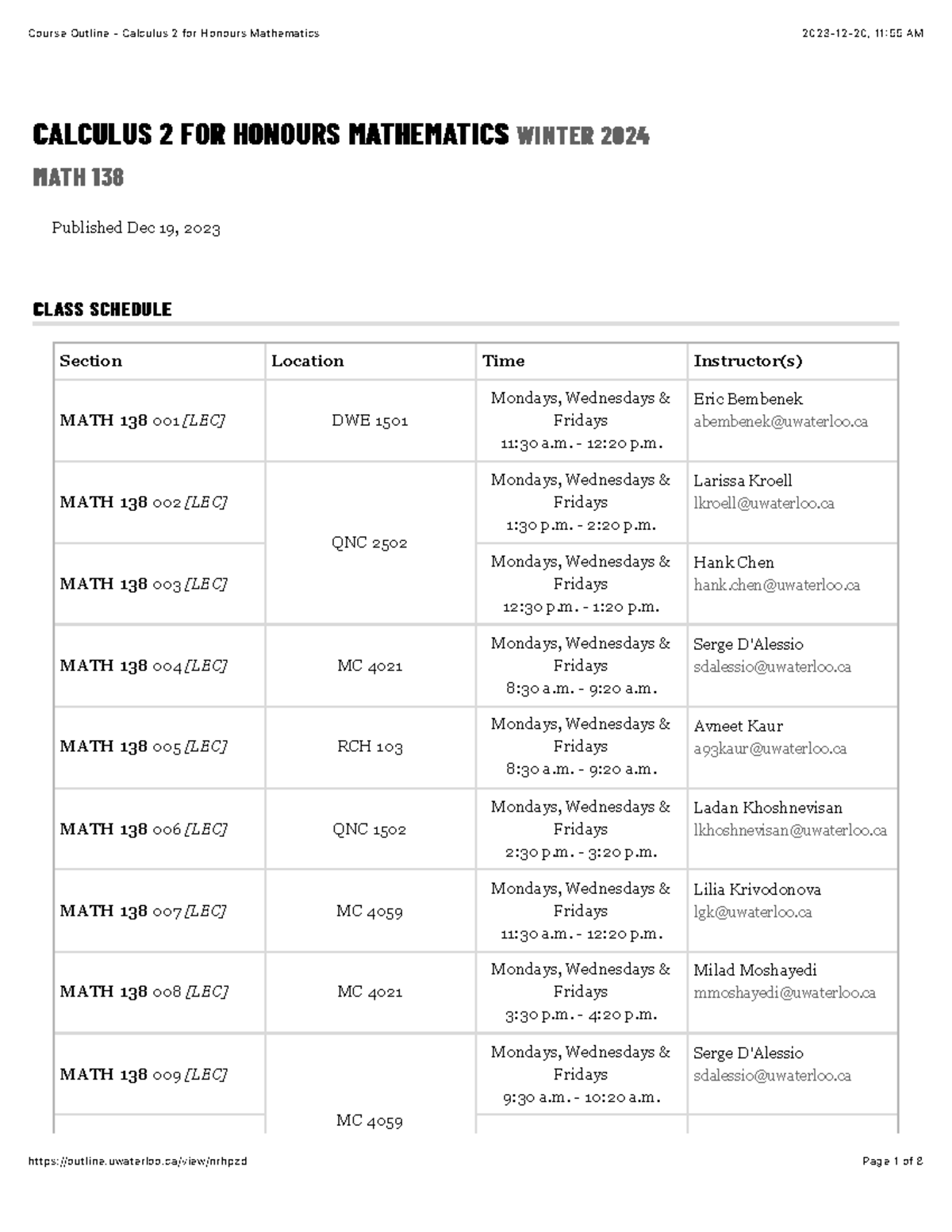 Math 138 Outline - Summary Calculus 2 For Honours Math - CALCULUS 2 FOR ...